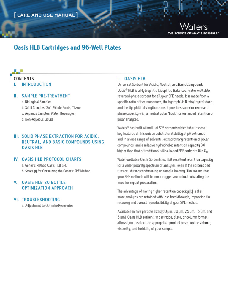 Oasis HLB Cartridges and 96-Well Plates: (Care and Use Manual) | PDF ...