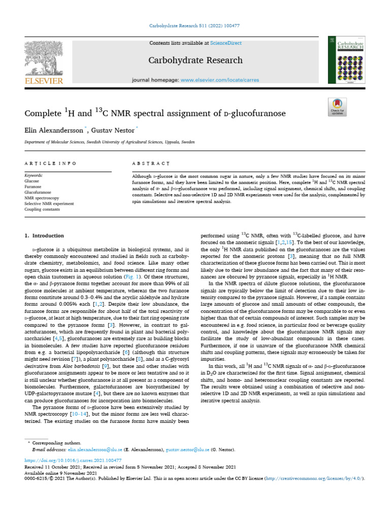 Complete 1H and 13C NMR Spectral Assignment of D-Glucofuranose | PDF ...