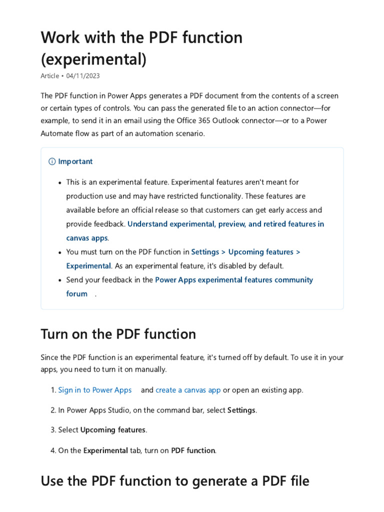 Work With The PDF Function (Experimental) - Power Apps - Microsoft Learn | Download Free PDF ...