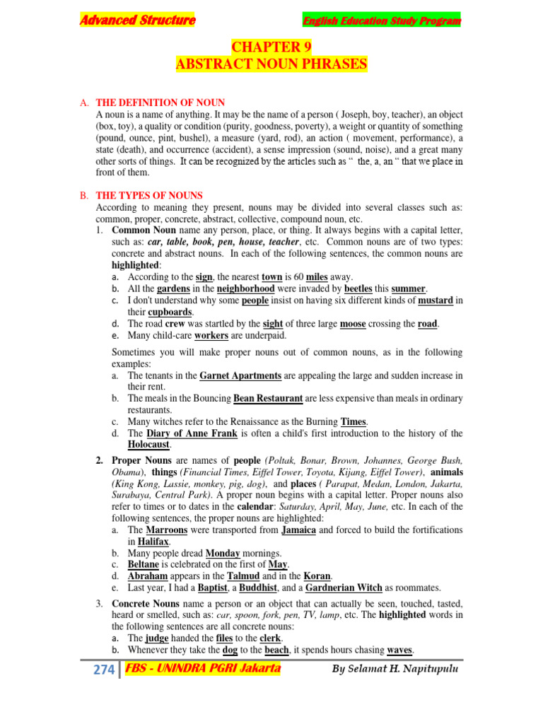 Advance Structure Unit 9 - Abstract Noun Phrases - Pert 9 | PDF | Adverb | Adjective