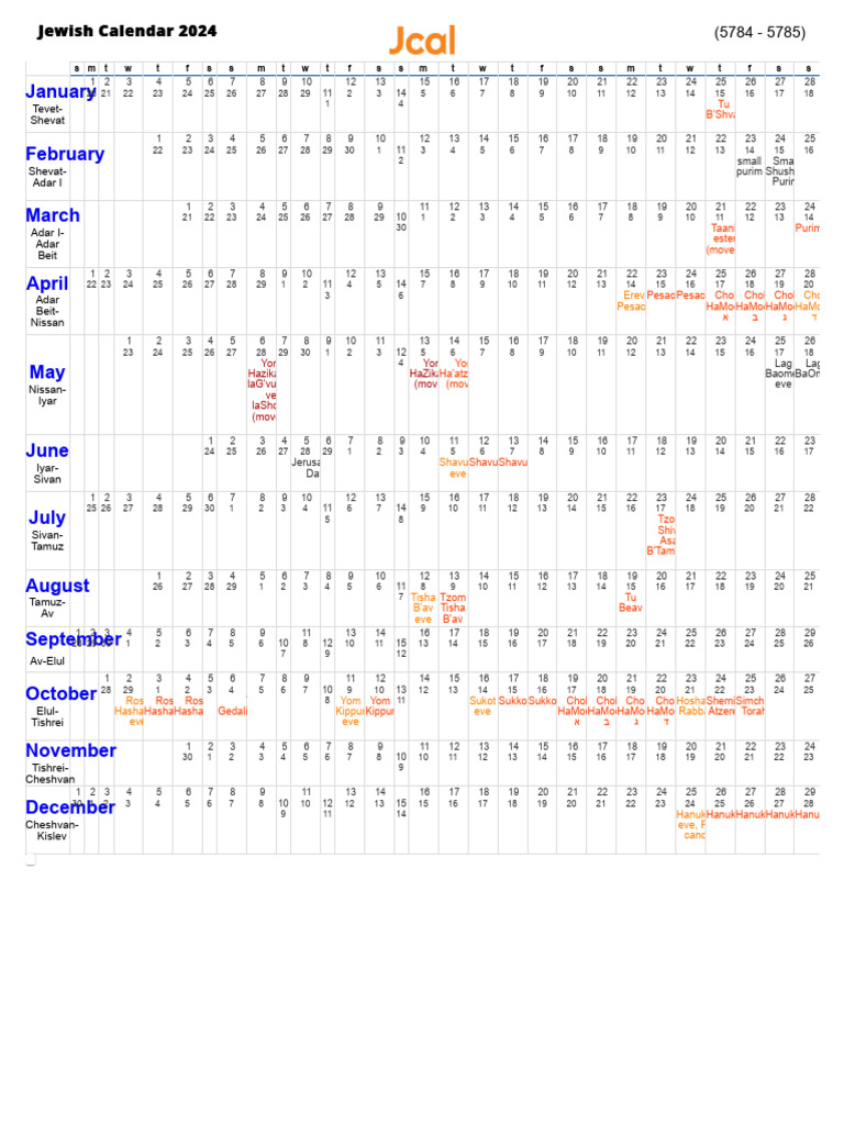 JCal: Jewish Calendar 2024 | PDF | Jews And Judaism | Jewish Holy Days