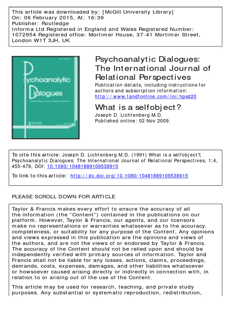 Lichtenberg 1991 | PDF | Psychoanalysis | Psychology