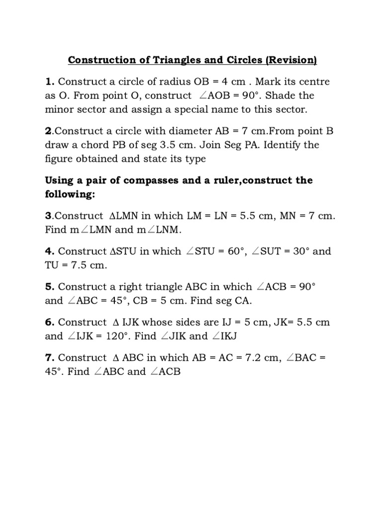 Bombay Scottish - STD 6 (2021-22) - Constructions of Triangles & Circles | PDF