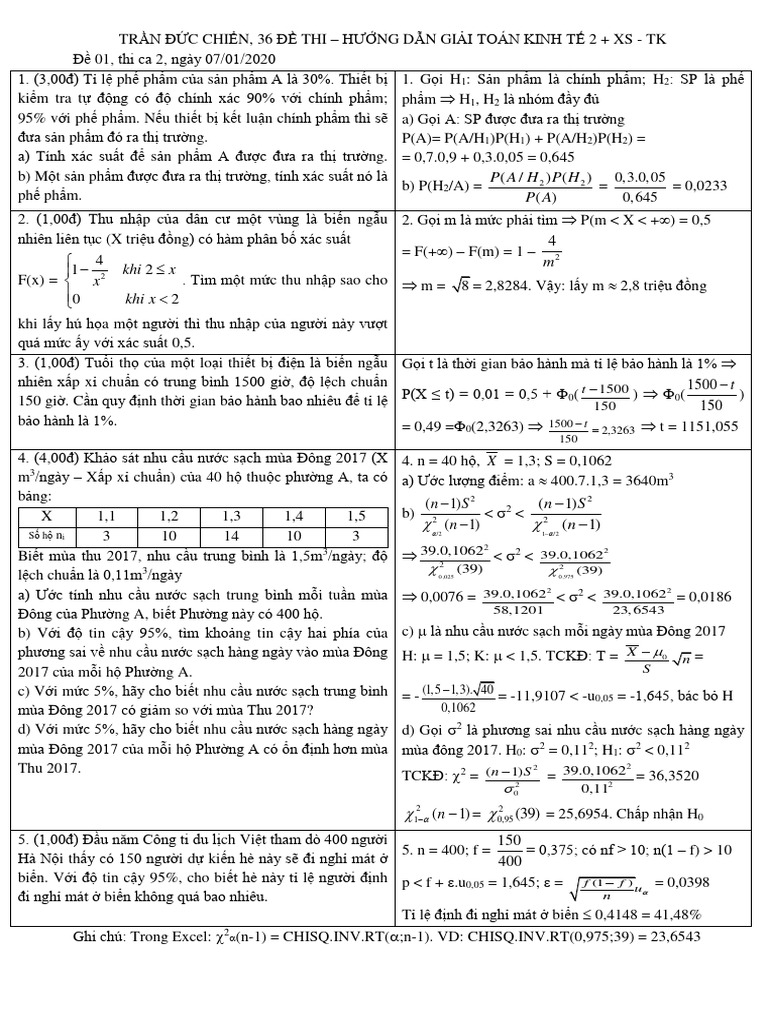 Thi - tkt2 XSTK | PDF