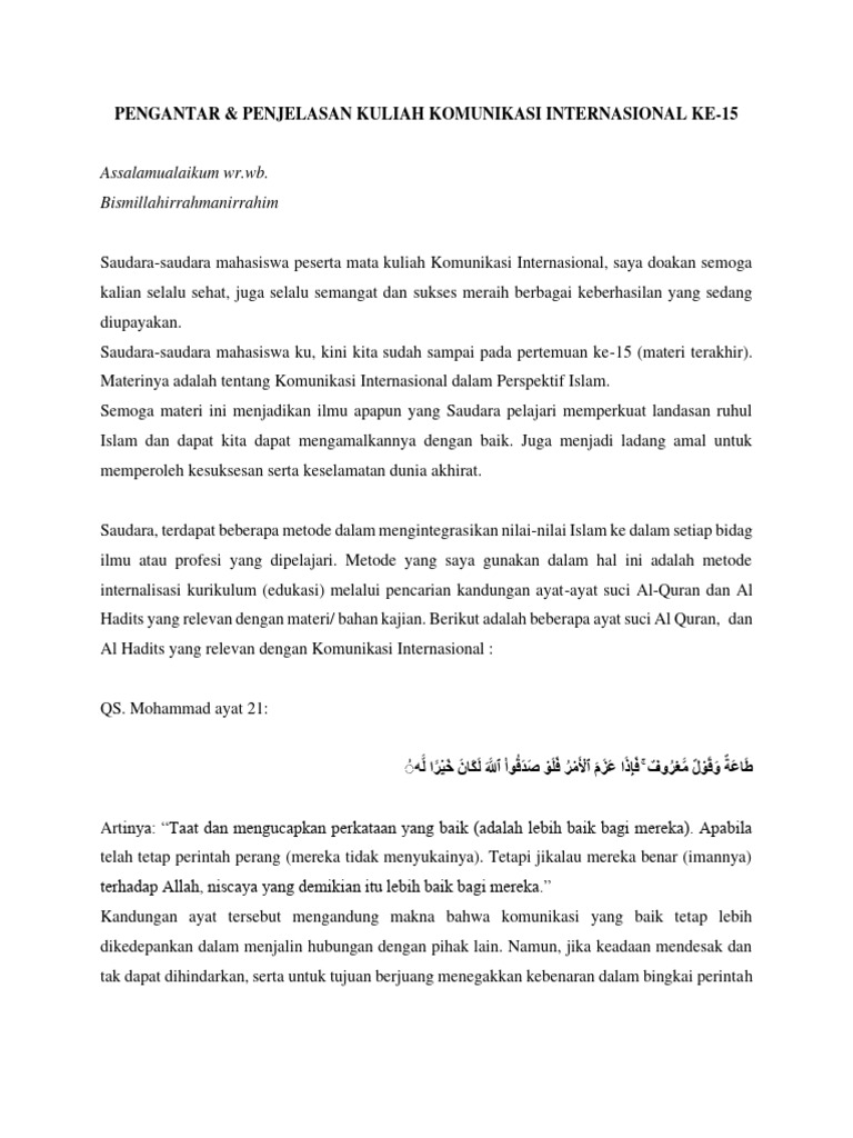 Materi 14. Komunikasi Internasional Perspektif Islam | PDF