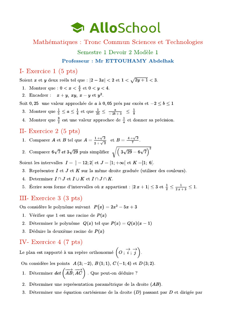 Math TC Semestre 1 Devoir 2 Modele 1 1 | PDF