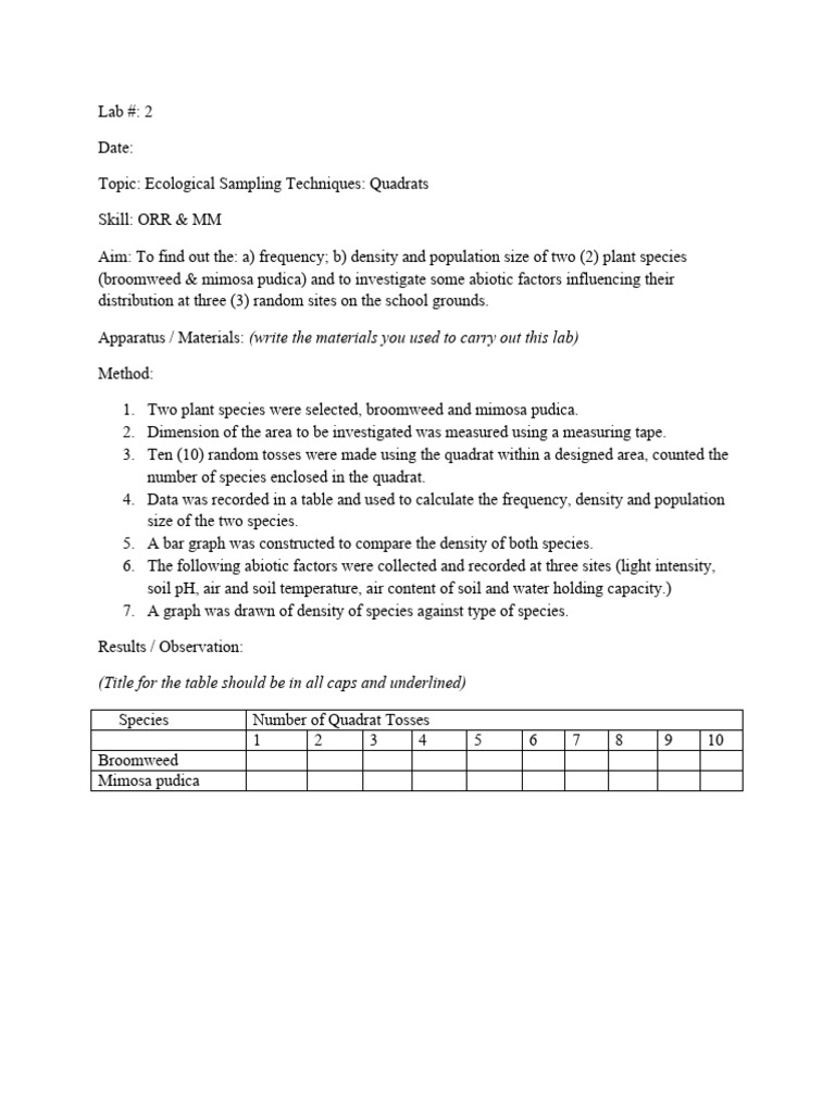Ecological Sampling with Quadrats | PDF | Soil | Ecology