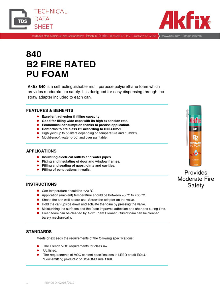 840 B2 Fire Rated PU Foam-TDS-EN | PDF 840 B2 Fire Rated PU Foam-TDS-EN | PDF