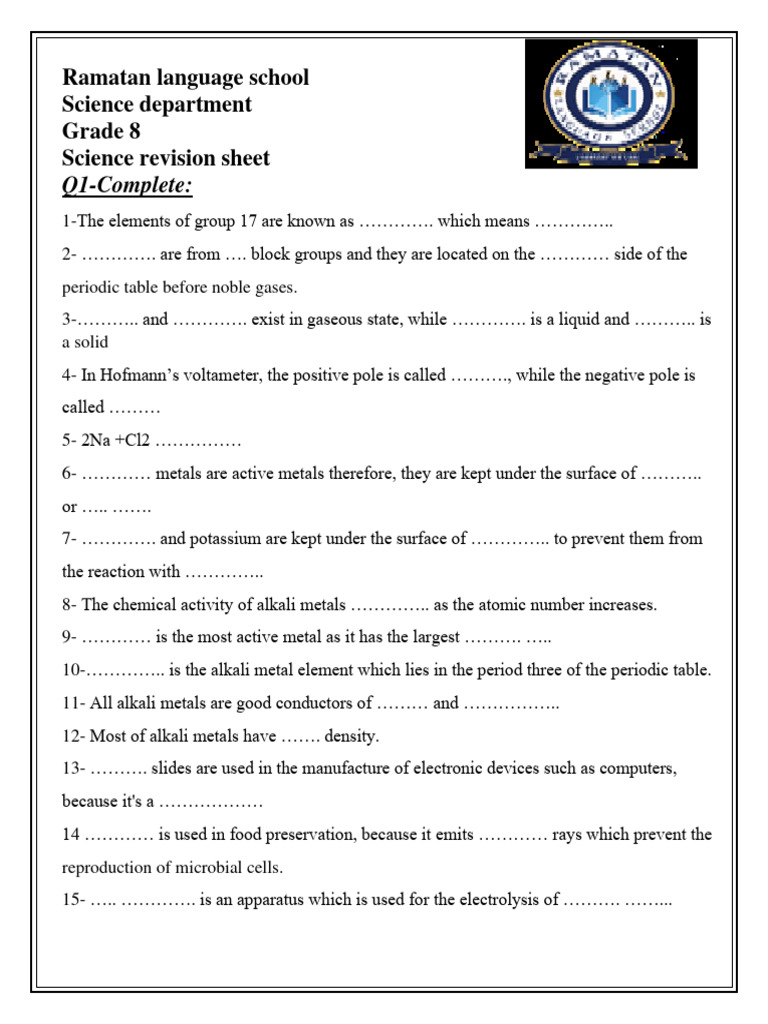 Sci, Prep 2 Revision | PDF | Chlorine | Iodine