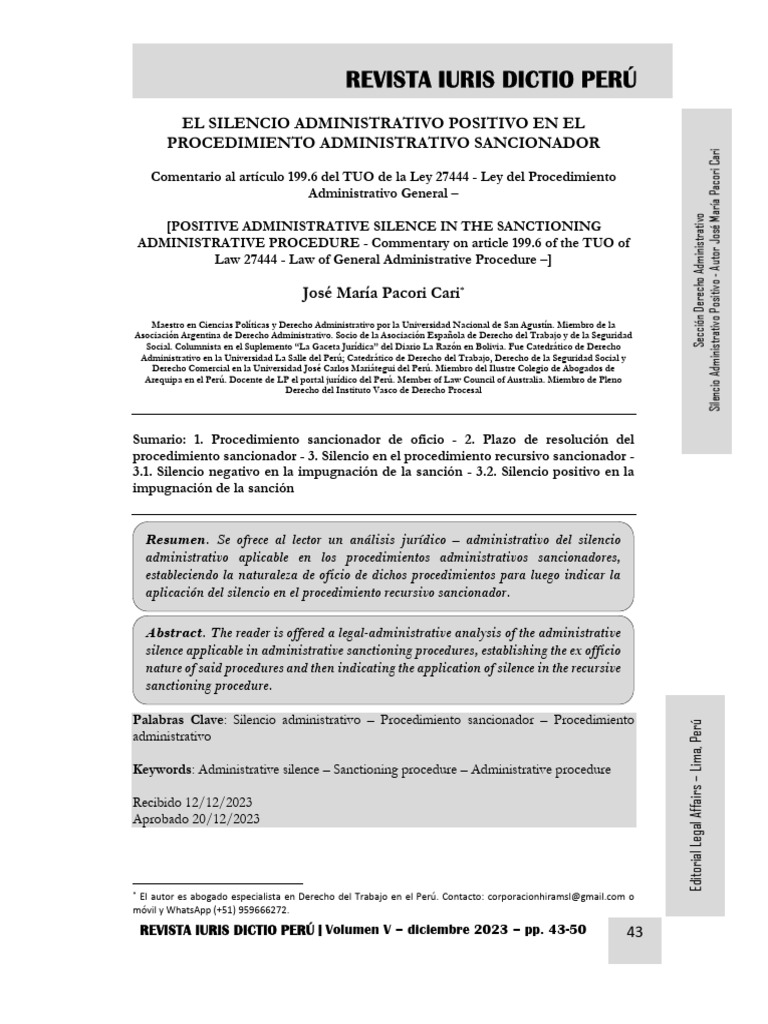 El Silencio Administrativo Positivo en El Procedimiento Sancionador - Autor José María Pacori ...