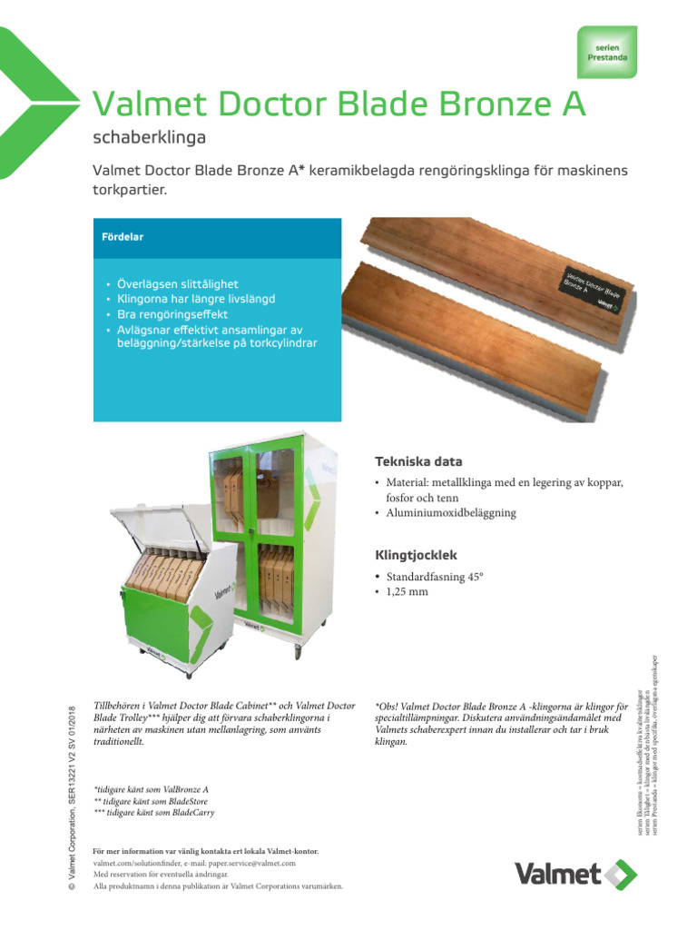 Valmet Doctor Blade Bronze A Schaberklinga | PDF