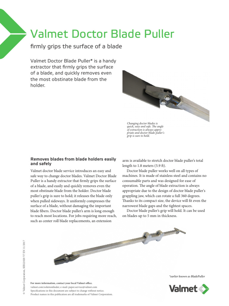 Valmet Doctor Blade Puller Firmly Grips the Surface of a Blade - Flyer ...