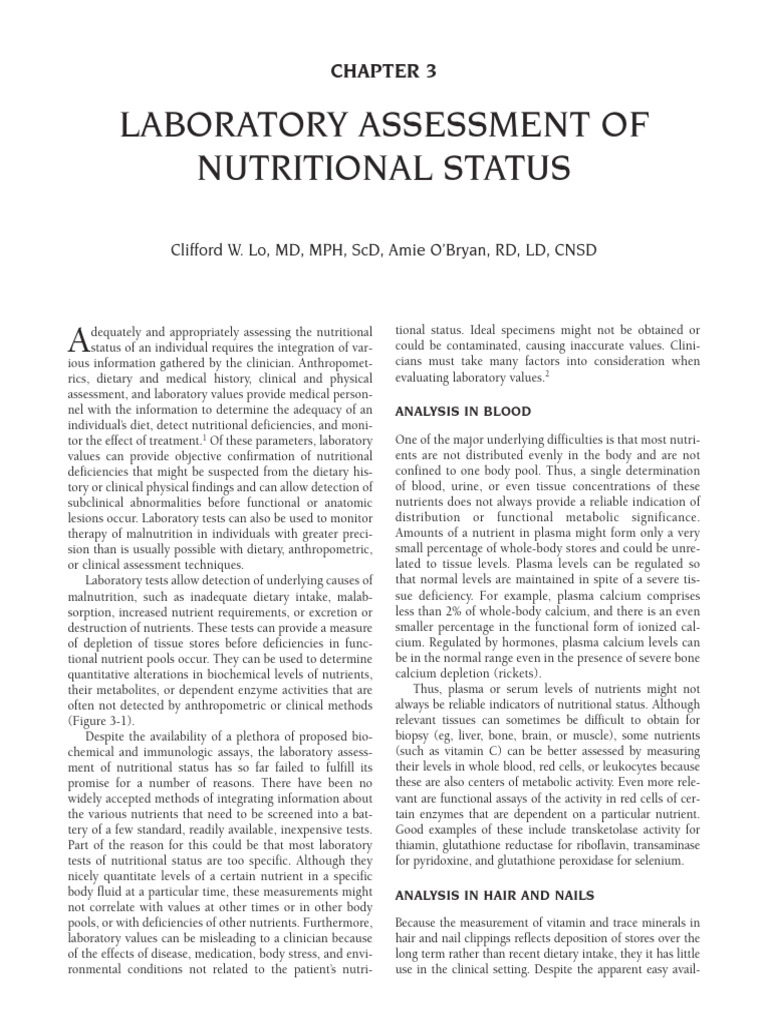 Laboratory Assessment of Nutrition | PDF | Low Density Lipoprotein | Lipoprotein