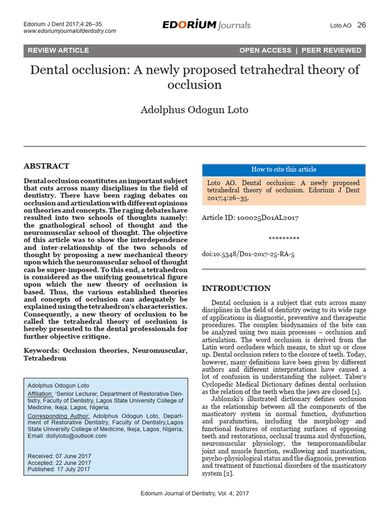 Dental Occlusion A Newly Proposed Tetrah | PDF | Tetrahedron | Triangle
