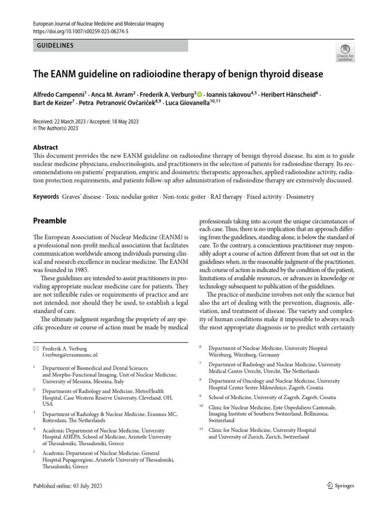 Eanm Guideline Radioiodine Therapy Benign Thyroid Disease | Download Free PDF | Hyperthyroidism ...