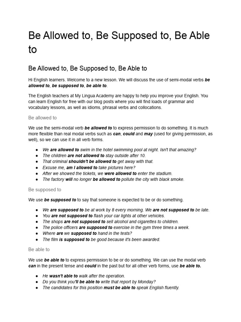 Be Allowed To-Be Supposed To-Be Able To | PDF | Career & Growth ...