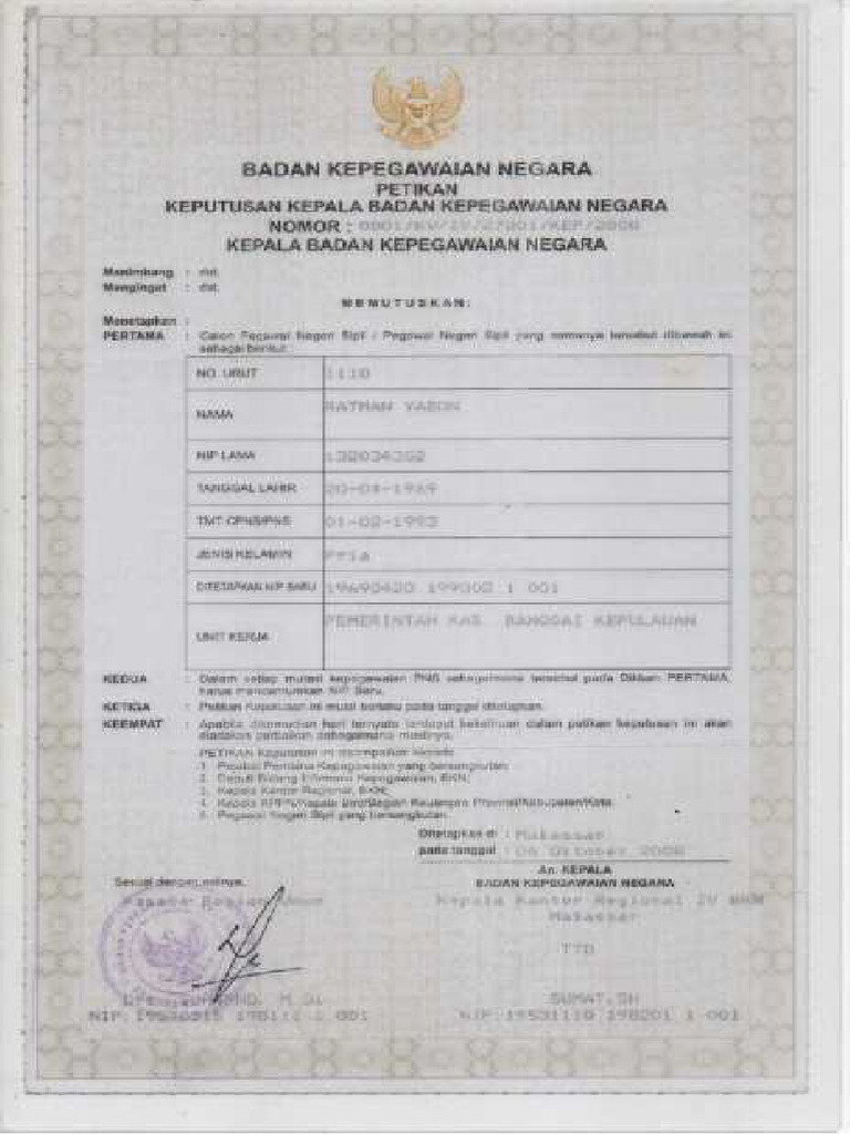 Penetapan NIP Baru | PDF