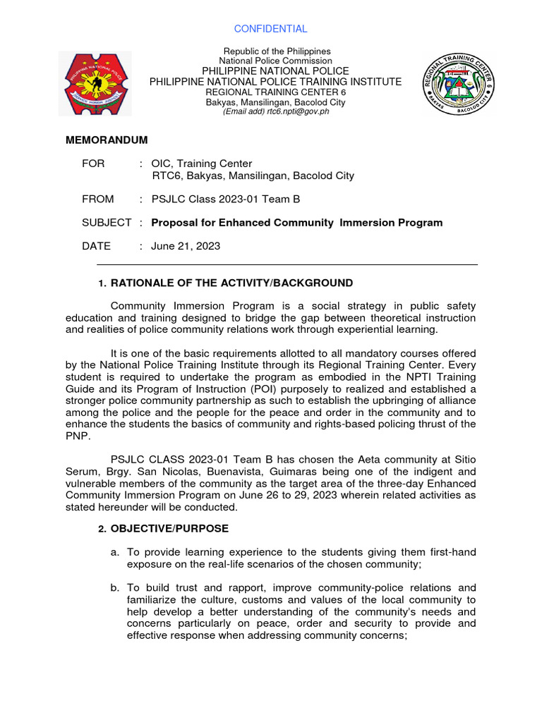 Police-Community Immersion Plan | PDF