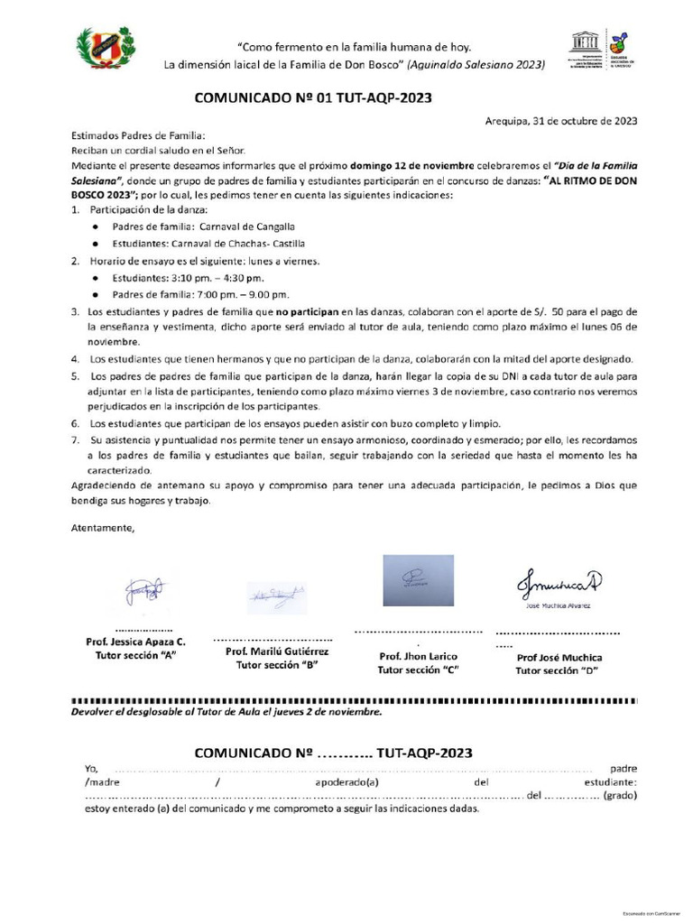 COMUNICADO #01 - Danza | PDF