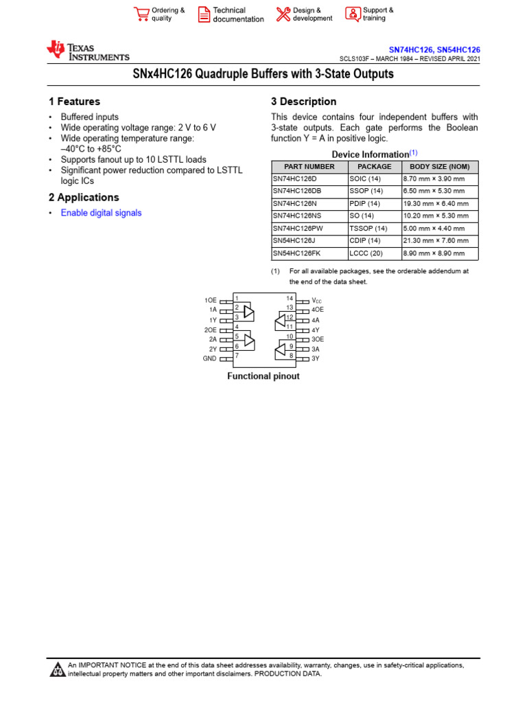 SN 74 HC 126 | PDF | Computer Engineering | Electronics