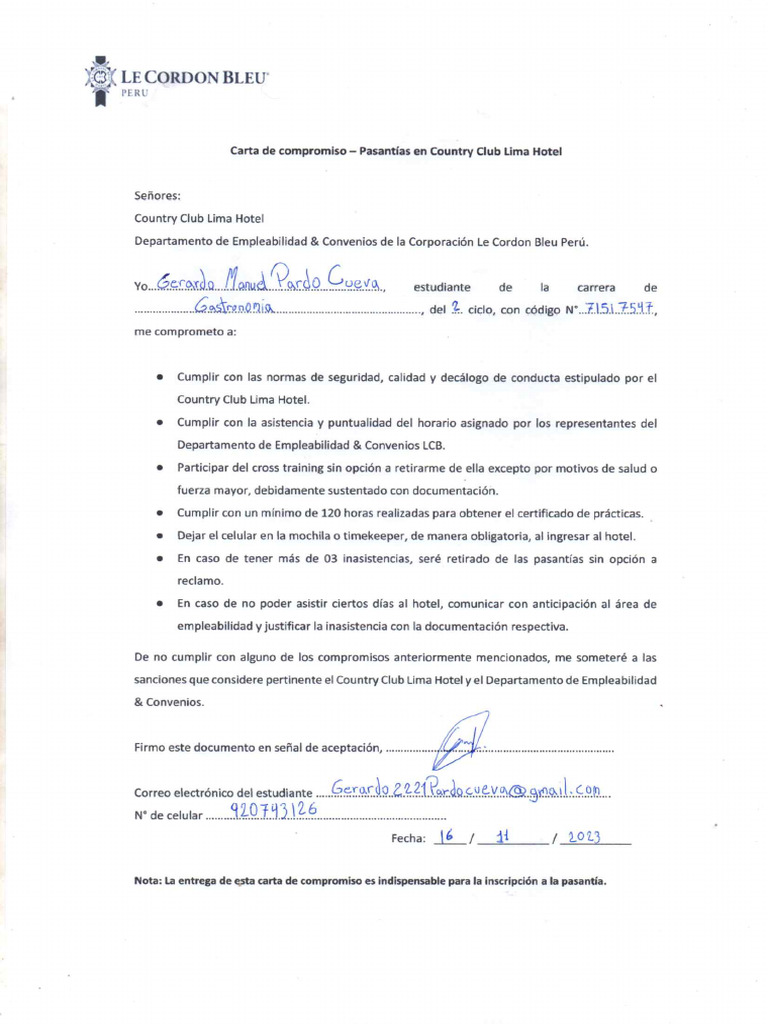 Carta de Compromiso | PDF