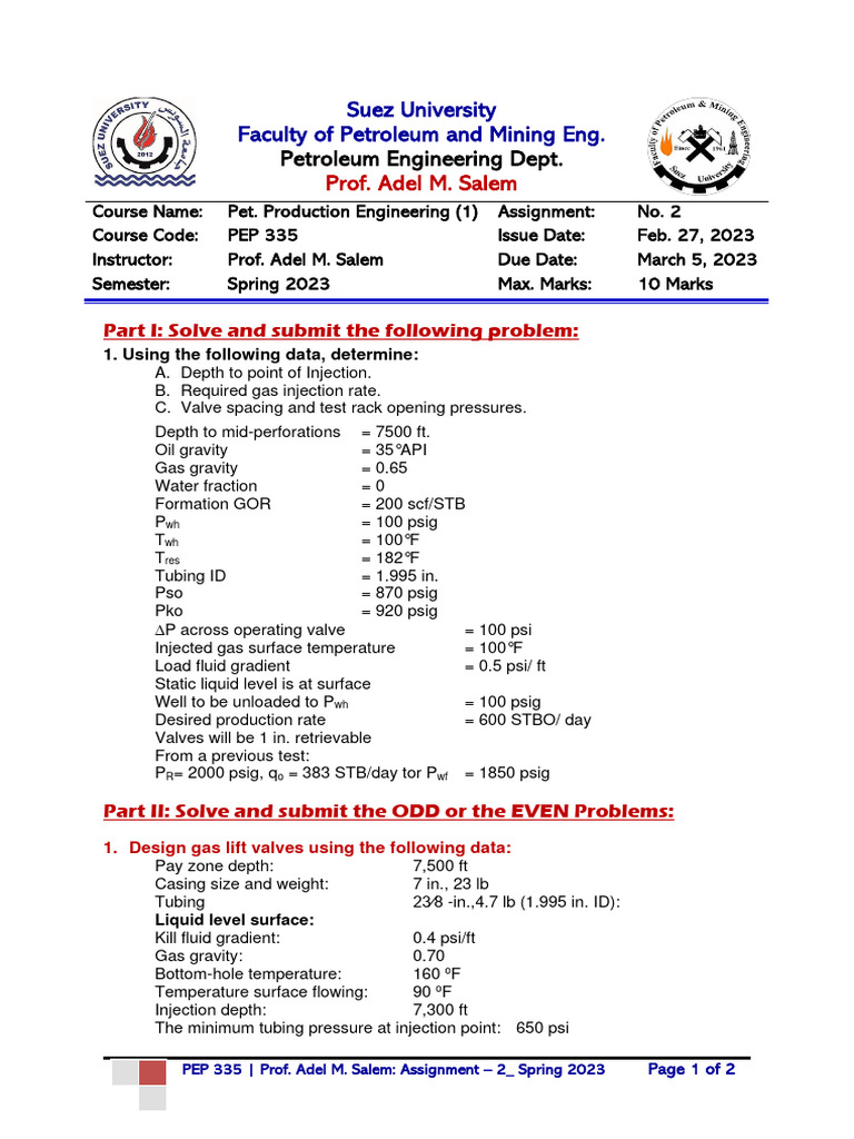 Assignment No. 2 - PEP 335 - Spring 2023 | PDF | Pressure | Pipe (Fluid Conveyance)