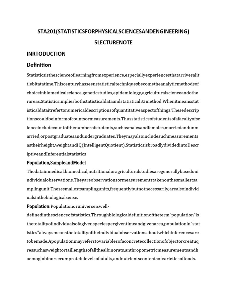 STA 201 Lecture Note NEW | PDF | Statistical Analysis | Teaching Mathematics