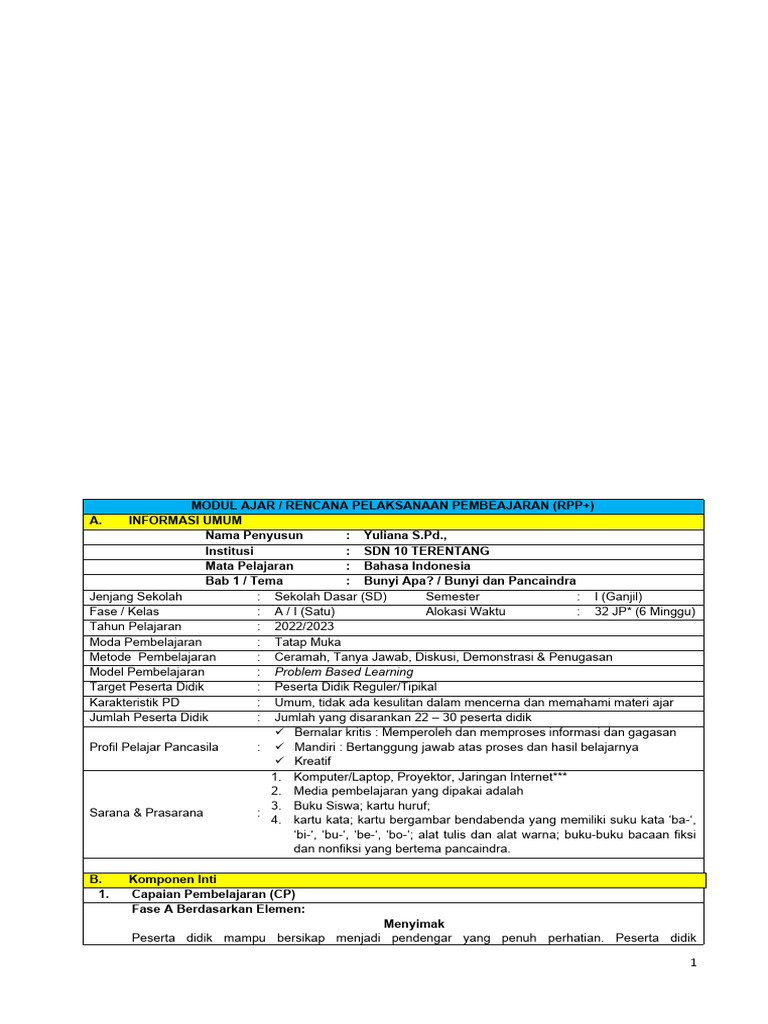 Modul Ajar Yuliana Kls 1 Sms 1 | PDF