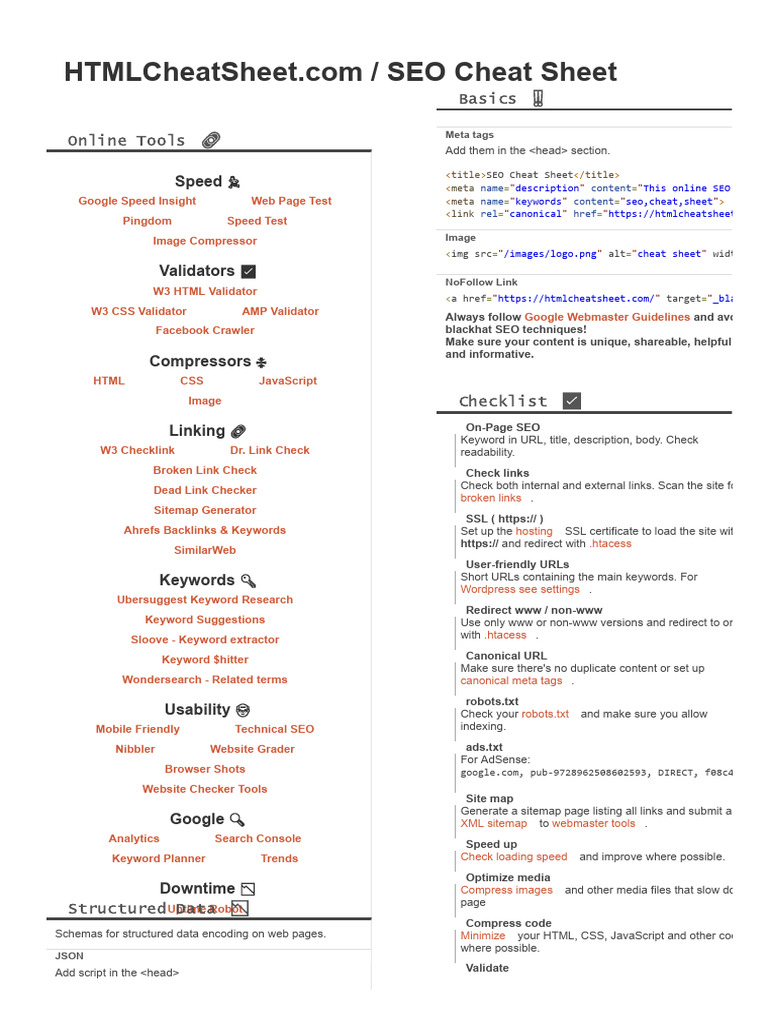 SEO Cheat Sheet and Checklist5 | PDF | Search Engine Optimization | Internet Search