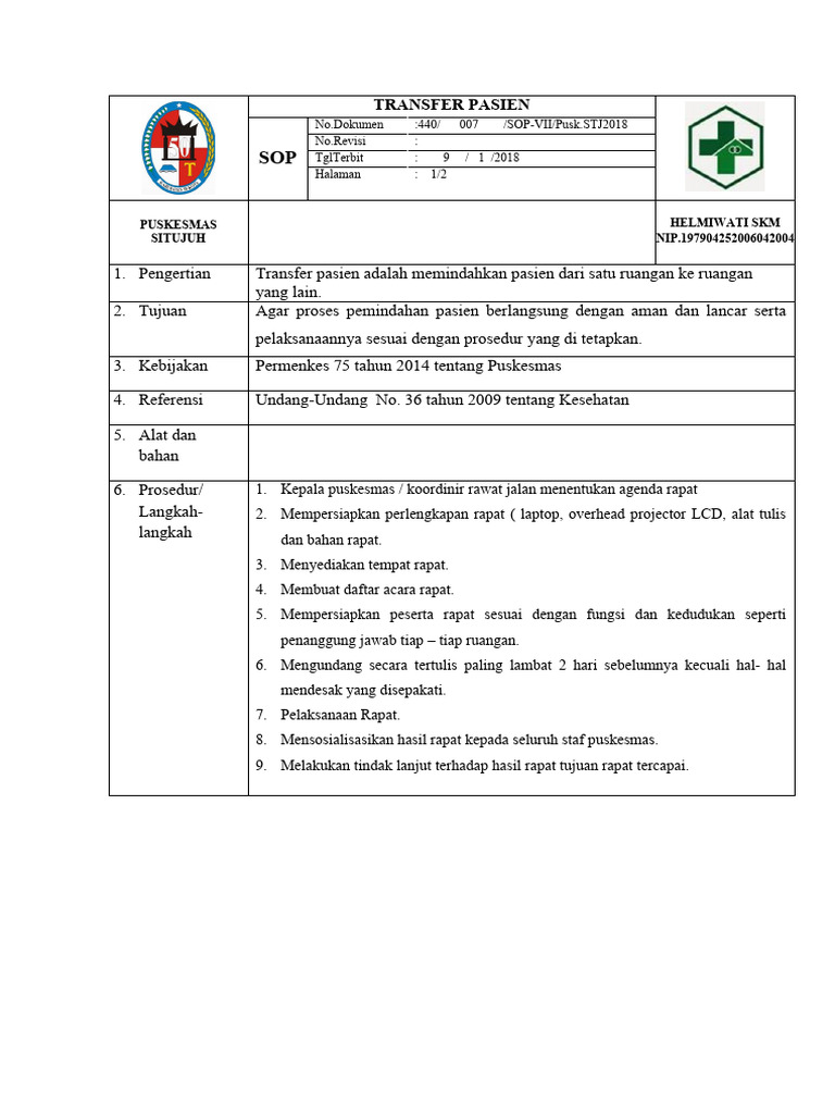 Sop Transfer Pasien | PDF
