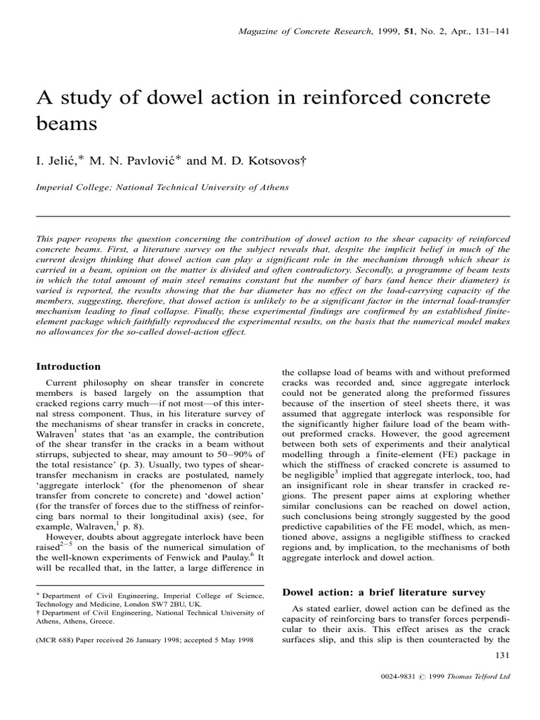 A Study of Dowel Action in Reinforced Concrete Beams | PDF