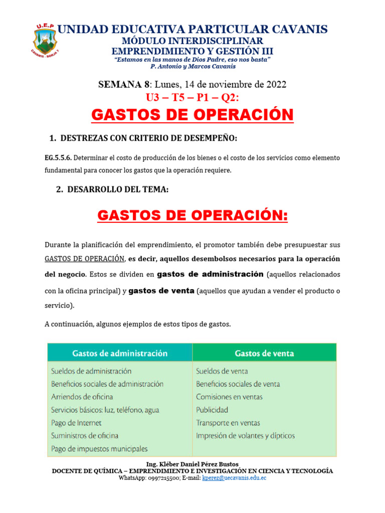 Tema 5 Gastos de Operacion | PDF | Iniciativa empresarial | Economias