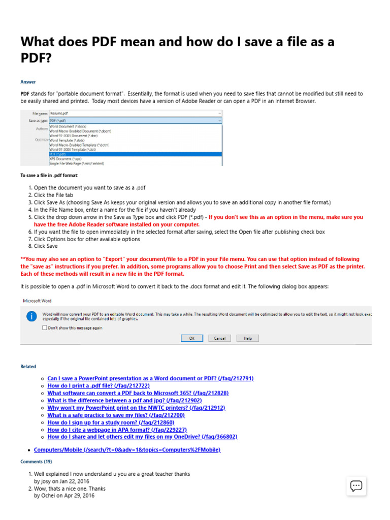 What Does PDF Mean and How Do I Save A File As A PDF - Ask NWTC | PDF ...