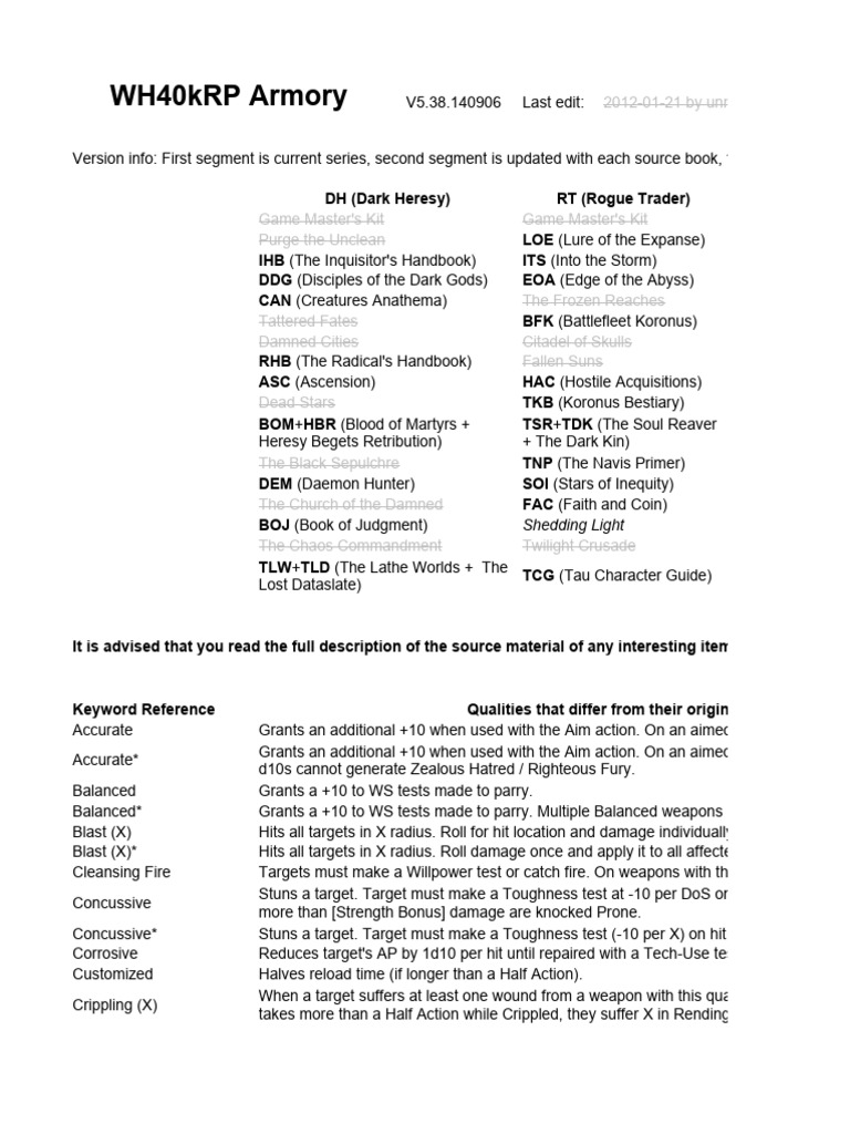 Warhammer 40k Roleplay Armory v5 38 140906 | PDF