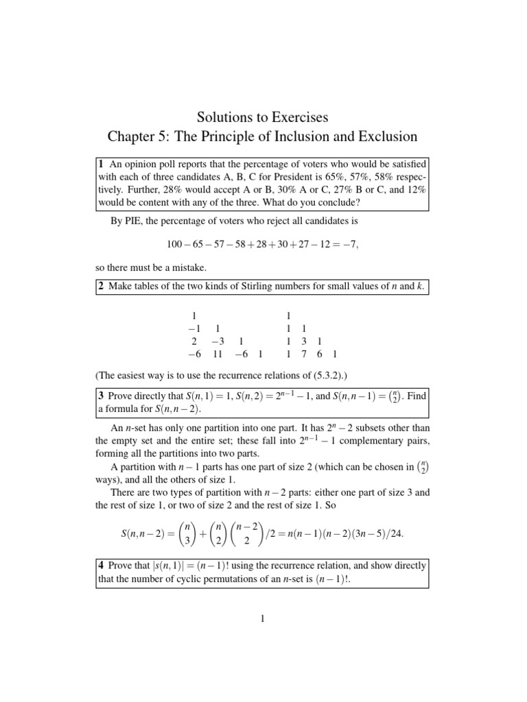 Solutions To Exercises Chapter 5: The Principle of Inclusion and ...