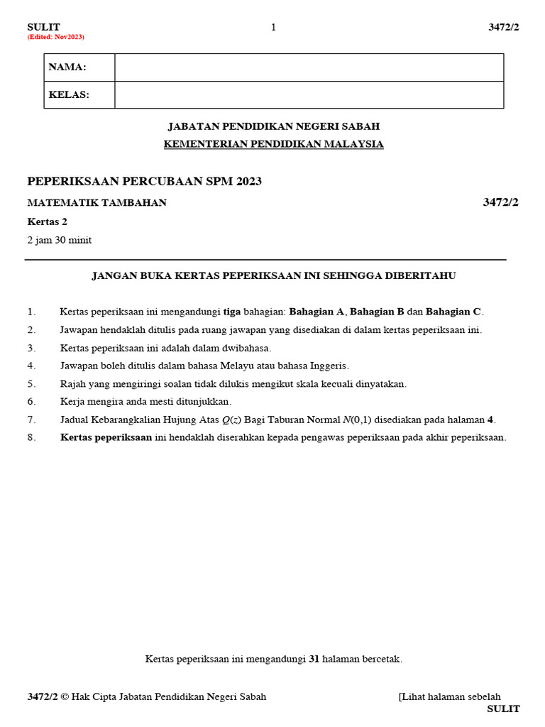 Add Math Sabah K2 2023 | PDF | Metode & Bahan Ajar