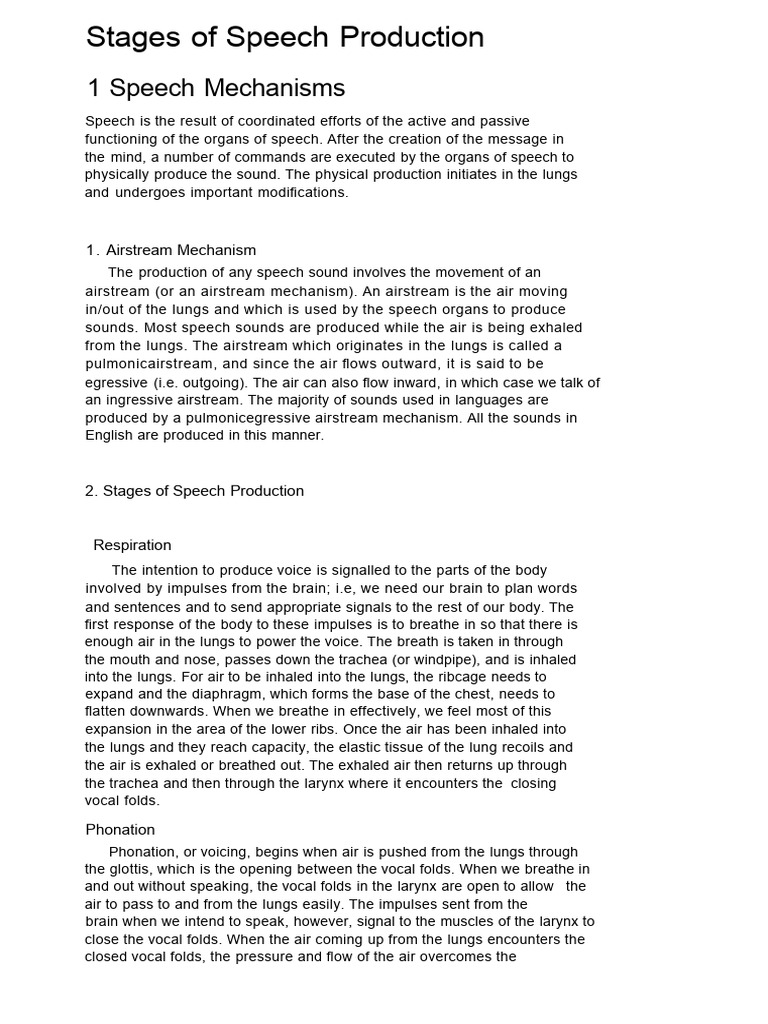 Stages of Speech Production | Download Free PDF | Human Voice | Larynx