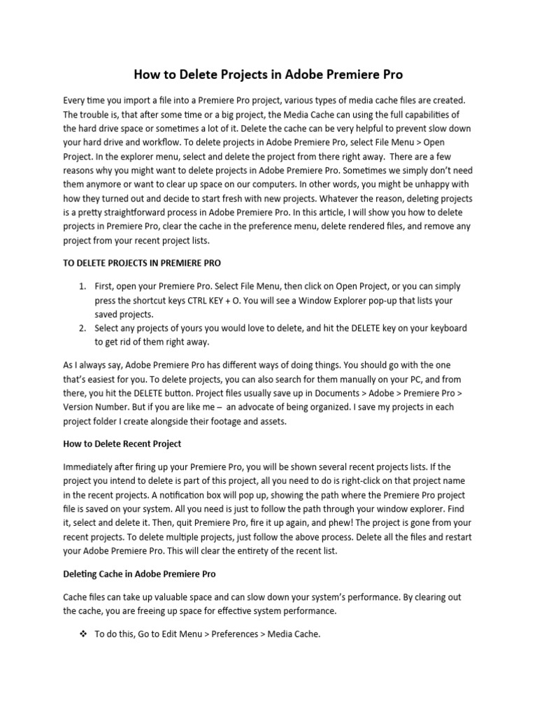 Delete Projects in Adobe Premiere Pro | PDF | Computer File | Microsoft ...