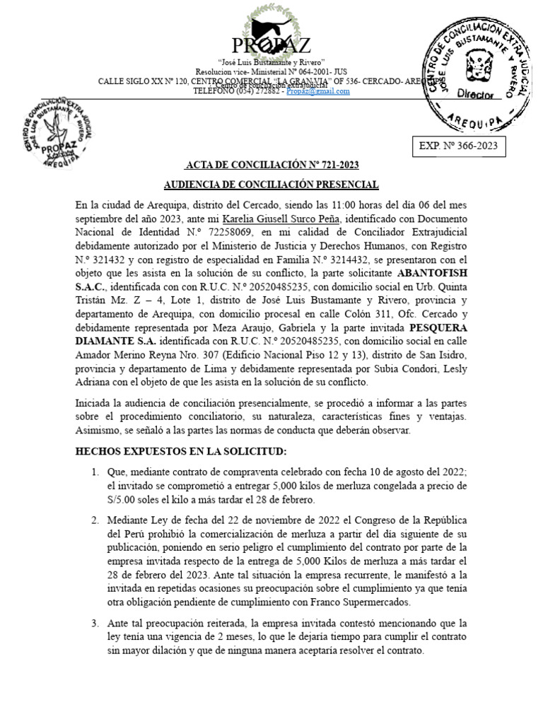 ACTA DE CONCILIACIÓN - 2do Grupo | PDF | Justicia | Crimen y violencia