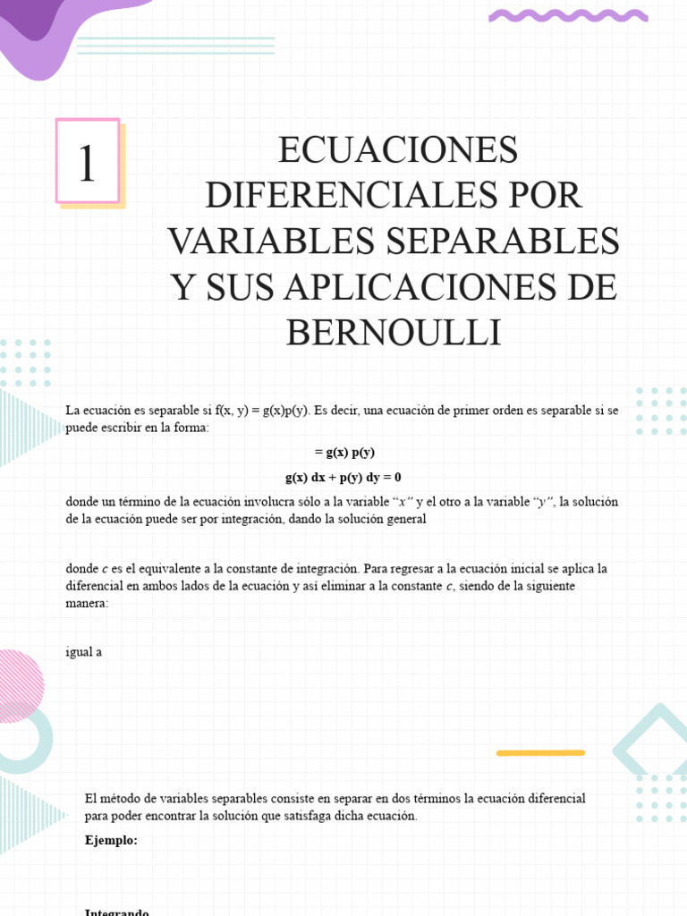 Ecuaciones Diferenciales Por Variables Separables y Sus Aplicaciones de Bernoulli | PDF ...