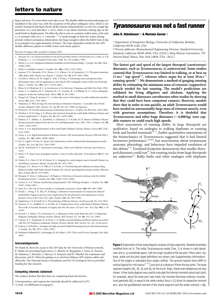 T. Rex Was A Slow Runner | PDF | Tyrannosaurus