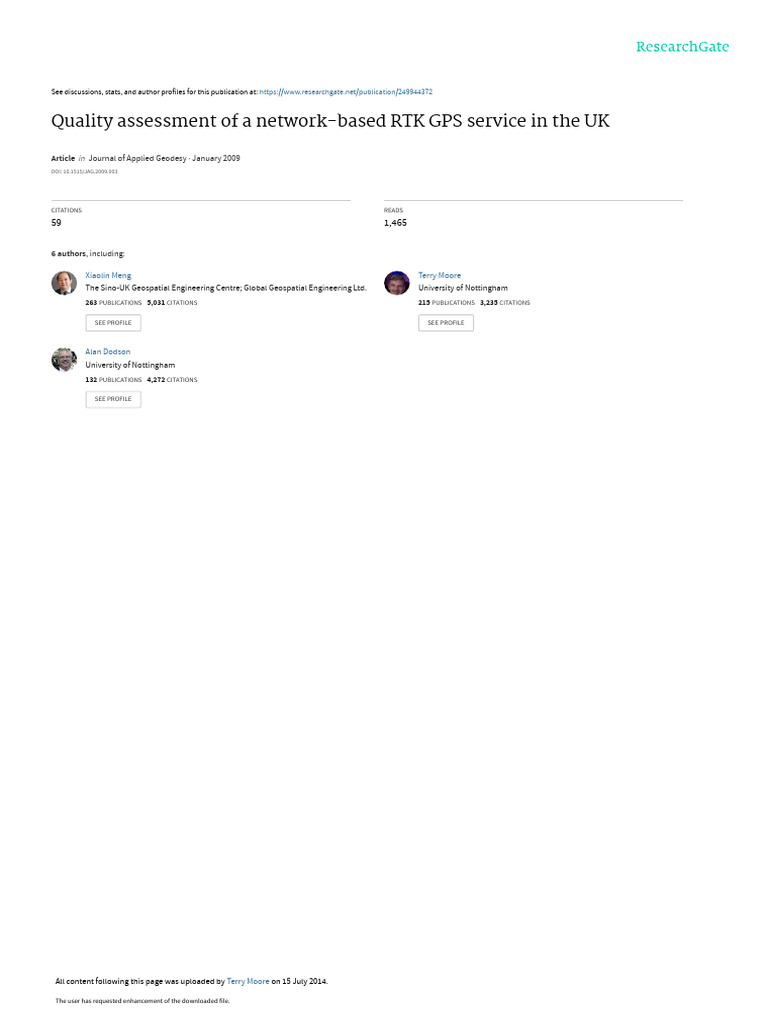 Quality Assessment of A Network-Based RTK GPS Serv | PDF | Global Positioning System | Metrology