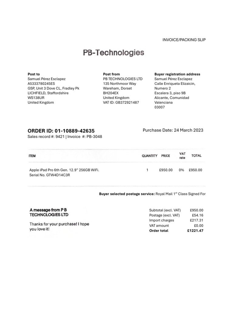 Invoice iPad Pro 6gen | PDF