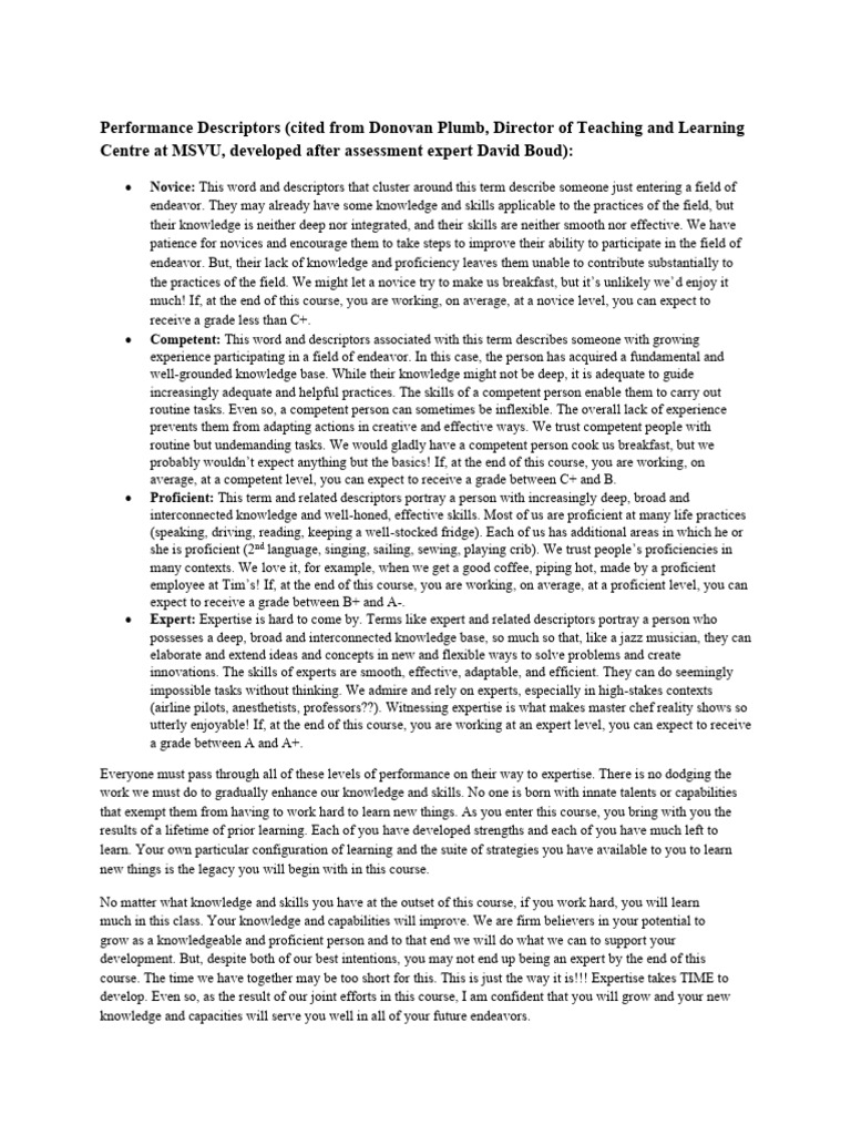Performance Descriptors | PDF | Expert | Intelligence