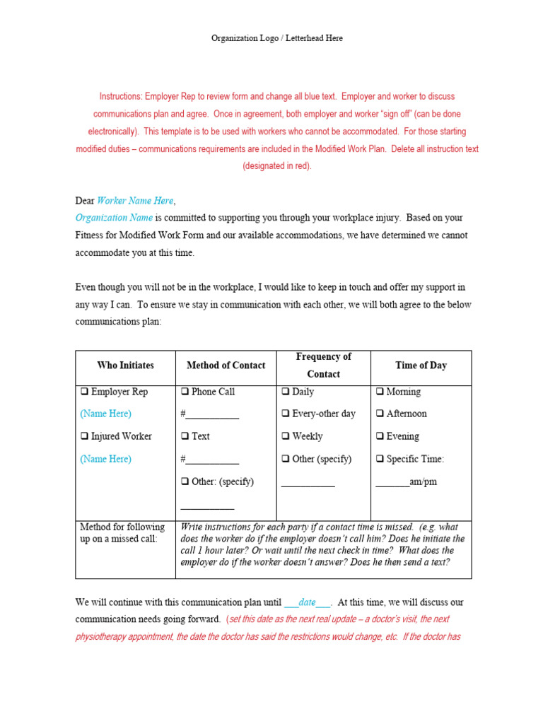 Modified Work Plan Letter To The Worker | PDF | Employment | Business