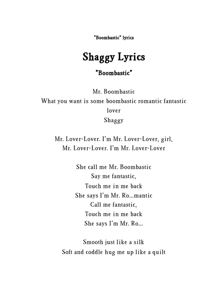 Shaggy - Boombastic Lyrics | PDF | Poetry | General Fiction