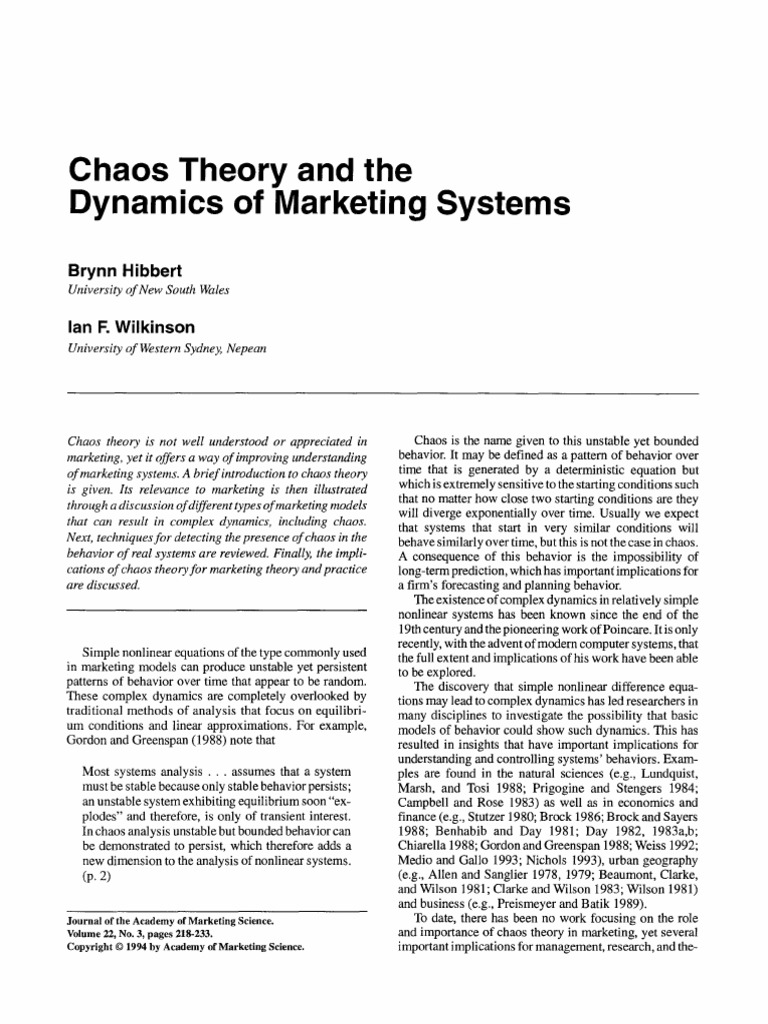 Chaos Theory and The Dynamics of Marketi | PDF | Chaos Theory | Demand
