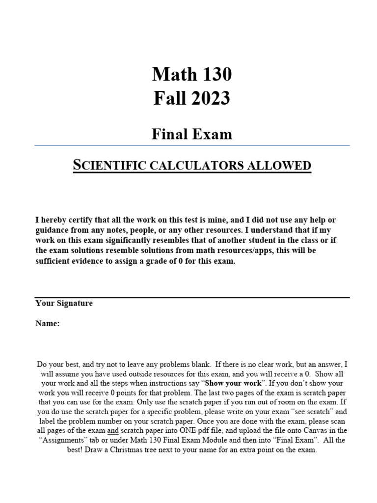 Math 130 F23 Final Exam | PDF | Teaching Methods & Materials | Computers