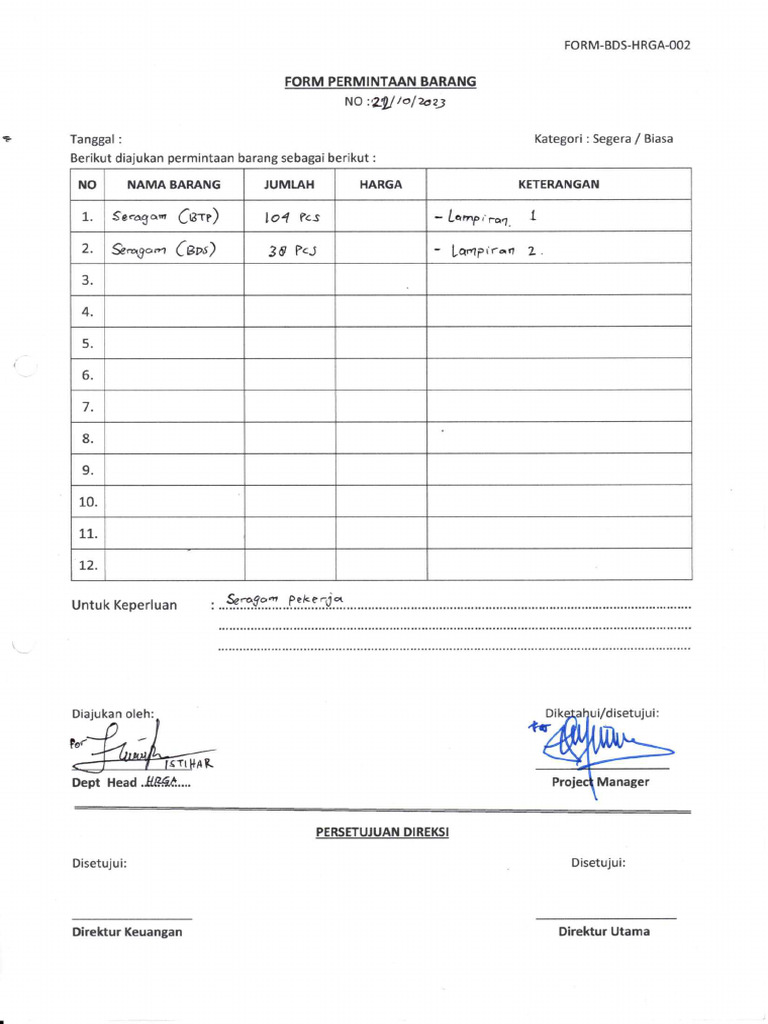 Form Permintaan APD | PDF