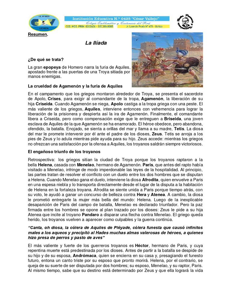 Resumen La Iliada. | PDF | Héctor | Aquiles